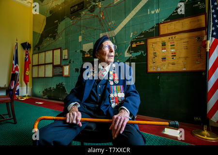Veteran Percy Lewis, 96, in the map room at Southwick House, Southwick ...