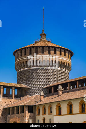 Round guard tower of Sforza Castle in Milan, Italy Stock Photo - Alamy