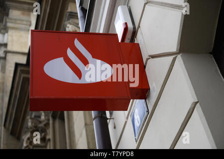 Santander bank sign is seen at the city centre. (Photo by Omar Marques ...