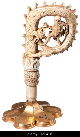 A French ivory crook Of a crozier, 19th century Semicircular and three ...