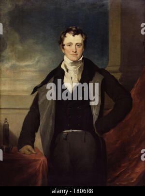 Sir Humphry Davy, mining lamp, one of several statues of learned men on ...