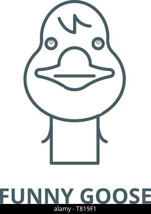 Funny goose line icon concept. Funny goose flat vector symbol, sign ...