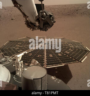 InSight Mars lander solar array test. Engineers and technicians testing ...