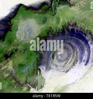 Richat Structure, Sahara Desert, Africa. Digital enhancement of an ...