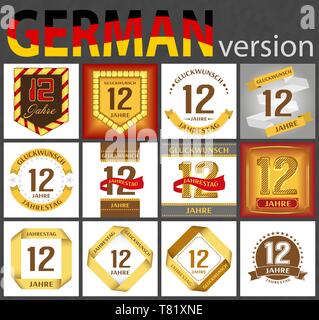 German golden number twelve years (12 years) celebration design ...