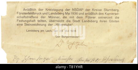 Johann Singer - a lithograph of the "Hitlerstube". Large-format ...