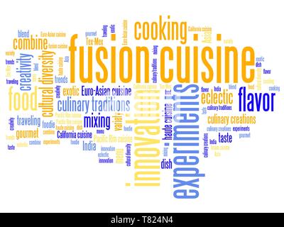Fusion cuisine - contemporary cooking concepts word cloud illustration ...