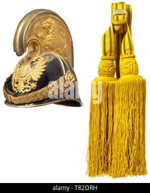 An Austrian M 1905 dragoon officer helmet, Black lacquered metal body ...