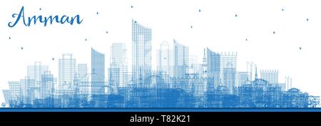 Outline Amman Jordan Skyline with Blue Buildings and Reflections ...