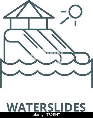 Waterslides line concept icon. Waterslides flat vector website sign ...