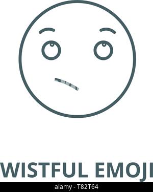 wistful emoji vector line icon, sign, illustration on background ...