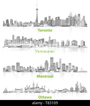 vector illustrations of Canadian cities Toronto, Montreal, Vancouver ...