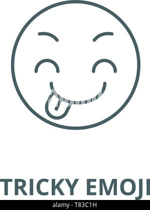 tricky emoji vector line icon, sign, illustration on background ...