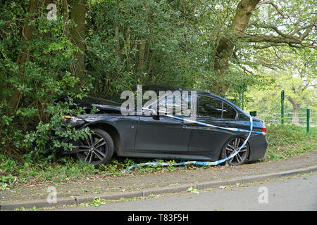 A single vehicle collision involving a car that has left the road at ...