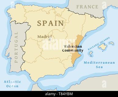 map of Valencian Community autonomous community of Spain and location ...