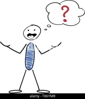 Doodle stick figure: Doubt concept. businessman with questions coming ...
