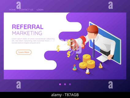 Digital marketing banner with businessman with megaphone, website ...