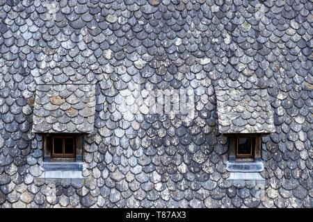 Traditional slate roof (lauze stone) in Auvergne, France Stock Photo ...