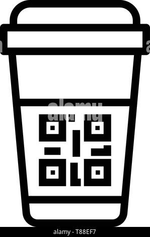 QR code on a plastic cup icon. Outline QR code on a plastic cup vector ...
