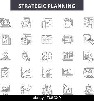 Strategic research linear icons set. Planning, Analysis, Forecasting ...