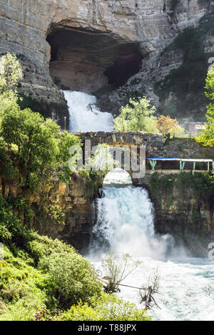 Afqa waterfall and old bridge, Lebanon Stock Photo - Alamy