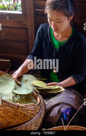 Burmese / Myanmar woman smoking and making a cheroot Stock Photo - Alamy