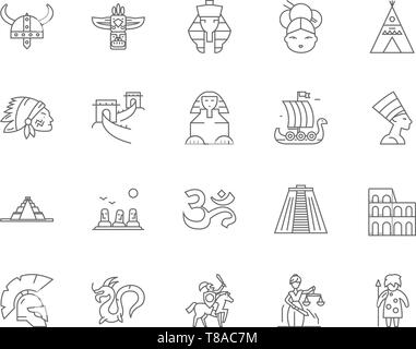Ancient civilization line icons, signs set, vector. Ancient ...