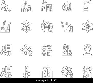 chemistry and biochemistry icons, signs, outline symbols, concept ...