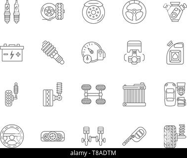 auto parts icons, signs, outline symbols, concept linear illustration ...