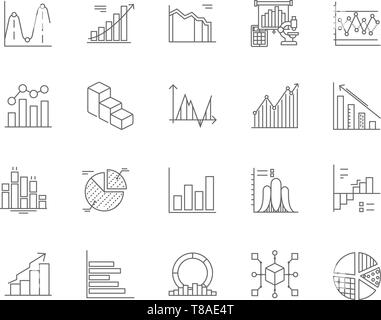 Statistics and charts linear icons set. Data, Graphs, Trends, Variance ...