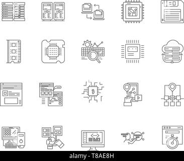 Food tech linear icons set. Automation, Biodegradable, Biosensors ...