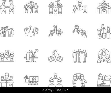 Collegues line icons, signs set, vector. Collegues outline concept ...
