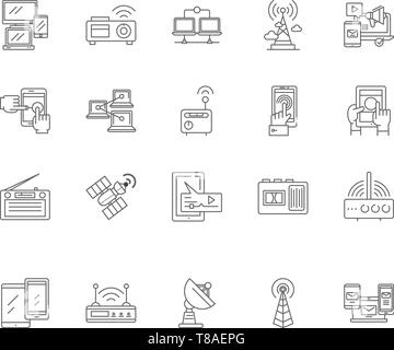 Network linear icons set. Connectivity, Collaboration, Sharing ...