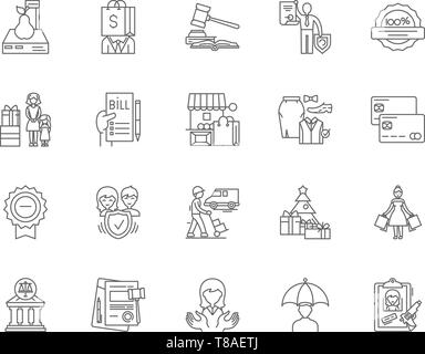 Consumer protection line icons, signs set, vector. Consumer protection ...