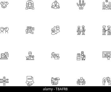 Direct selling linear icons set. Nerk, Sales, Commission, Products ...