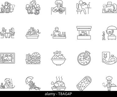 Eating people line icons, signs set, vector. Eating people outline ...