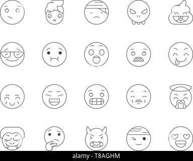 Emoji line vector icons and signs. Smiley, Expression, Character ...