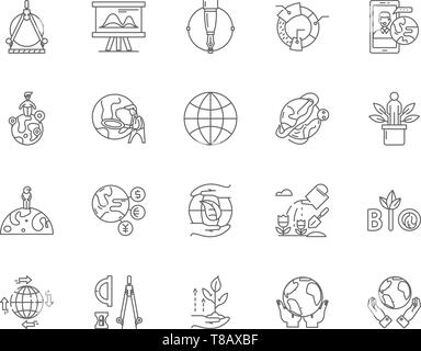 Sustainable agriculture linear icons set. Organic, Regenerative ...