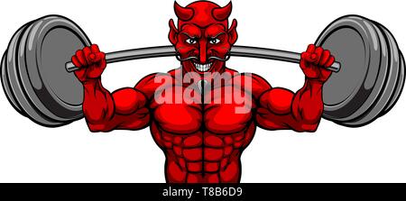 Devil strong. Red demon big. Horned Satan. Angry Asmodeus vector ...