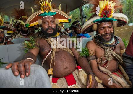 Tribe in traditional costume, sing sing, Morobe Show, Lae, Papua New ...