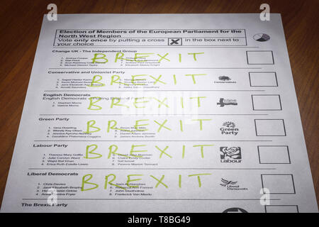 A spoiled ballot paper for the May 2019 MEP European elections Stock ...