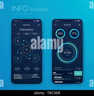 User interface with infographics with charts and graphs in flat design ...