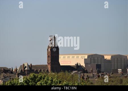 BAE Systems, submarine shipyard, Barrow-in-Furness, looking from Walney ...