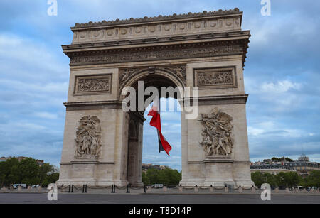 The Triumphal Arch decorated with French flag, Paris, France Stock ...