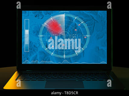 Radar map of the world. Screen and display, target and continent ...