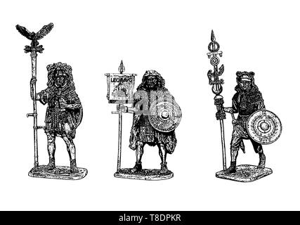 Roman legionary illustration. Set of 3 roman soldiers. Roman Aquilifer ...
