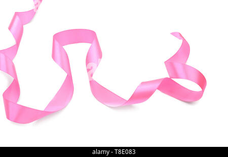 Curled pink ribbon on white background Stock Photo - Alamy