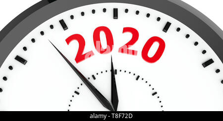 Black clock with 2020 represents coming new year 2020, three-dimensional rendering, 3D ...