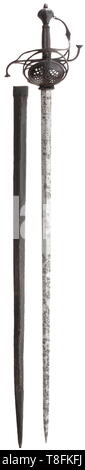 A German Pappenheim rapier,circa 1630 Double-edged blade of flattened ...