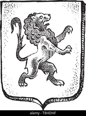 Heraldry in vintage style. Engraved coat of arms with animals, birds ...